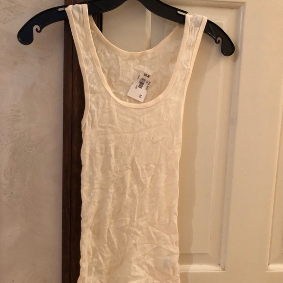 Tops | Ivory Boy Beater Tank With Shiny Material | Poshmark